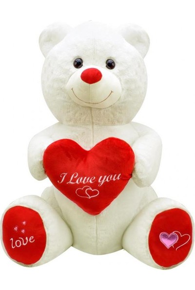 Aykü Alkan Kalpli Ayı 80 cm Ekru Pelüş Ayı Sevgiliye Hediye