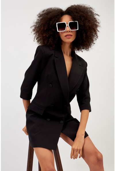 Coral Kruvaze Düğmeli Ceket Elbise Siyah Coral Kruvaze Düğmeli Ceket Elbise Siyah