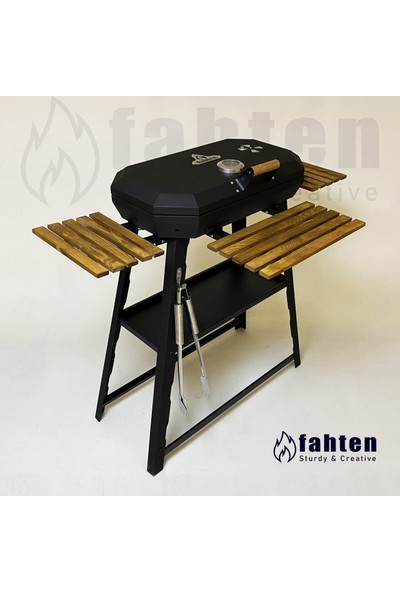 Fahten Kömürlü Mangal, Ayaklı Barbekü, Termometreli, Kapaklı, Üç Adet Katlanır Raf, Pişirme Alanı 50CM Fahten Kömürlü Mangal, Ayaklı Barbekü, Termometreli, Kapaklı, Üç Adet Katlanır Raf, Pişirme Alanı 50CM
