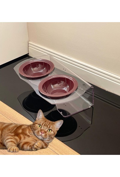 Bushop Bushop Kedi ve Köpek-Dekorotif Mama ve Su Kabı -Bordo Kase-Modern - Akirilik- Casper Serisi