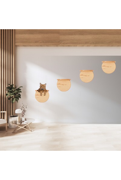 Bushop Kedi Duvar Rafı - Kedi Atlama Platrofmu - 4 Adet - Ahşap - Doğal Tasarım - Panda Bushop Kedi Duvar Rafı - Kedi Atlama Platrofmu - 4 Adet - Ahşap - Doğal Tasarım - Panda