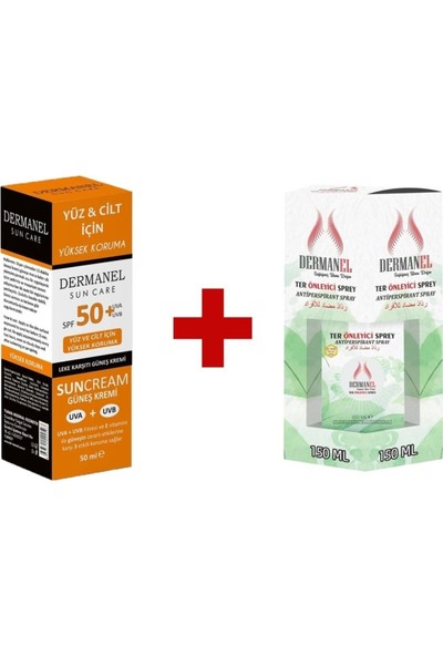 Dermanel Leke Karşıtı Spf 50+ Güneş Kremi + Ter ve Koku Önleyici Sprey Dermanel Leke Karşıtı Spf 50+ Güneş Kremi + Ter ve Koku Önleyici Sprey