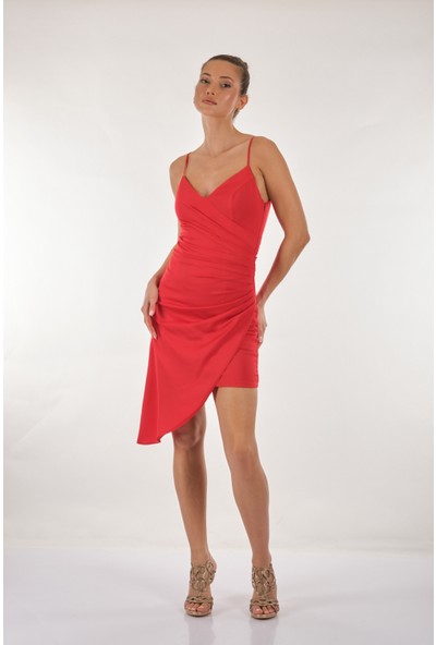 Dori V Yaka Ip Askılı Kırmızı Kadın Elbise 221KB4027 Dori V Yaka Ip Askılı Kırmızı Kadın Elbise 221KB4027