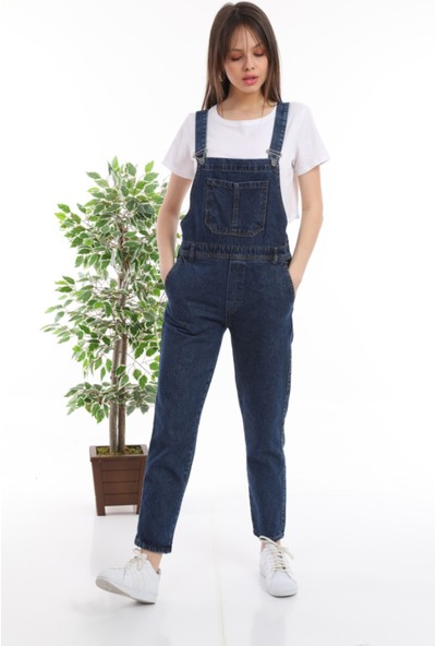 Çeçim Siyah Kadın Denim Bahçıvan Salopet Tulum ZYN-58156