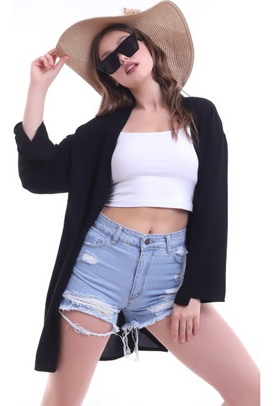 Çeçim Beyaz Kadın Desenli Geniş Kol Viskon Kimono ZYN-58043