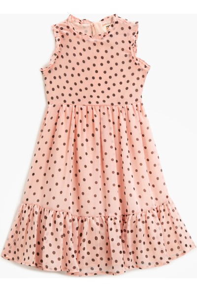Koton Midi Elbise Puantiyeli Kolsuz Volanlı
