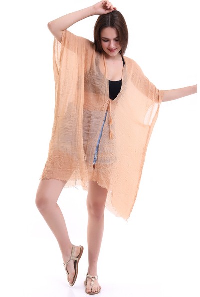 Çeçim Beyaz Kadın Panço Pareo ZYN-58256