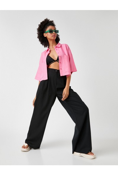 Koton Bol Paça Pantolon Pileli Keten Karışımlı