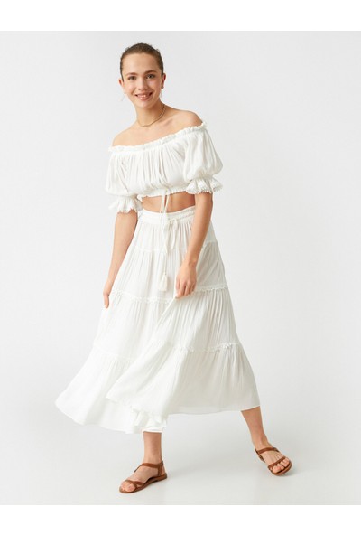 Koton Beli Lasitkli Uzun Etek Püskül Detaylı