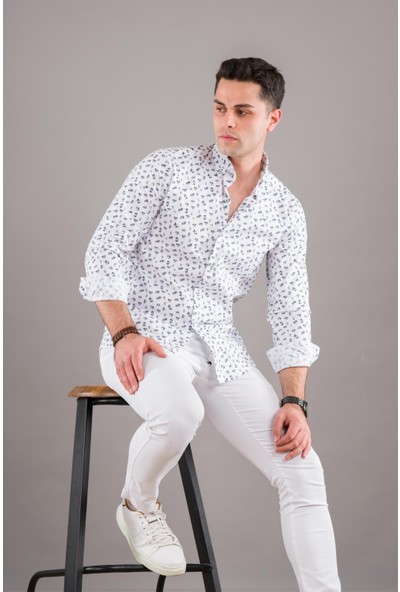 Bican Baskılı Desenli Yaka Düğmeli Slimfit Erkek Gömlek Bican Baskılı Desenli Yaka Düğmeli Slimfit Erkek Gömlek