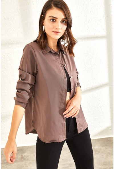 Oshebu Kadın Yanı Düğme Aksesuarlı Gömlek Oshebu Kadın Yanı Düğme Aksesuarlı Gömlek