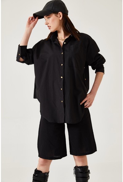 Oshebu Kadın Düğme Detaylı Poplin Gömlek