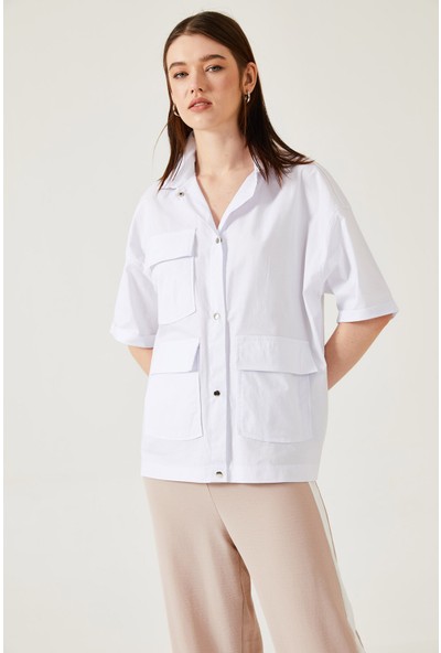Oshebu Kadın Çok Cepli Oversize Gömlek