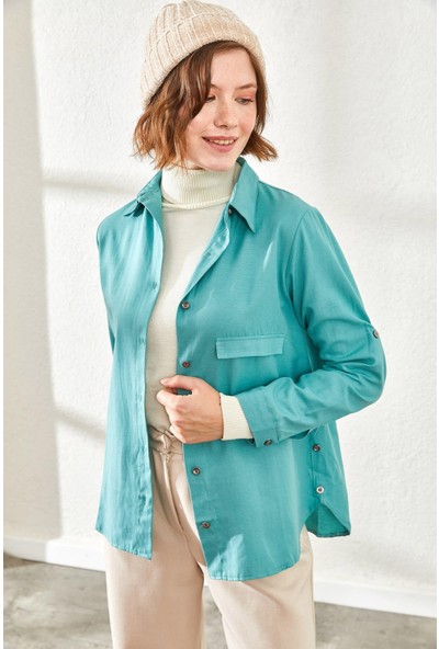 Oshebu Kadın Yanı Düğme Aksesuarlı Gömlek Oshebu Kadın Yanı Düğme Aksesuarlı Gömlek