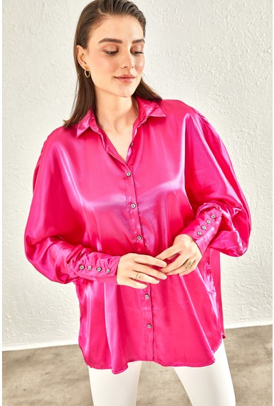 Oshebu Kadın Yarasa Kol Saten Gömlek