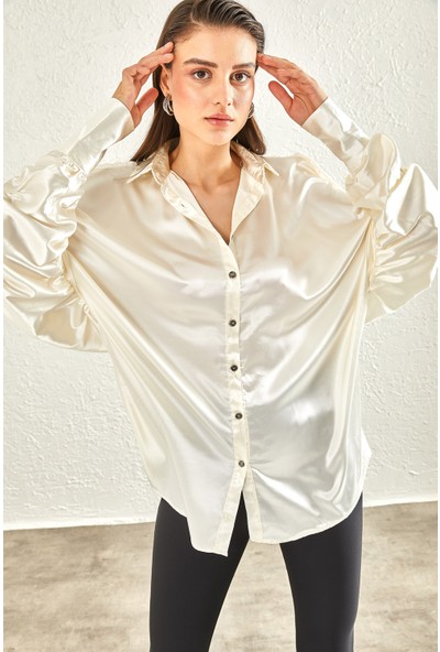 Oshebu Kadın Yarasa Kol Saten Gömlek Oshebu Kadın Yarasa Kol Saten Gömlek