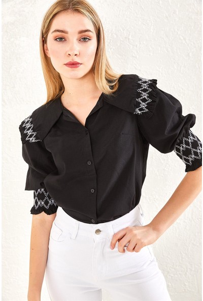 Oshebu Bebe Yaka Ribanası Lastikli Gömlek