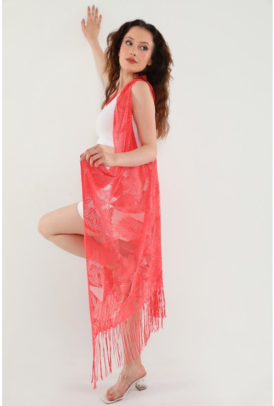 Julude Nar Çiçeği Kadın Dantelli Pareo Yelek P-040416