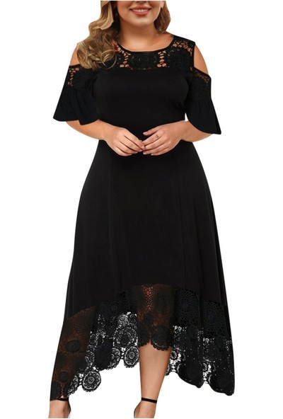 Bilu Kadın Fırfırlı Straplez Dantelli Kısa Kollu Elbise (Yurt Dışından)