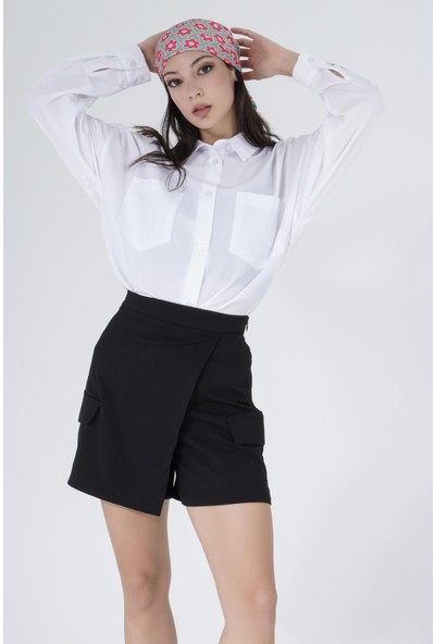 CZ London Kadın Şort Etek Siyah Cepli CZ London Kadın Şort Etek Siyah Cepli