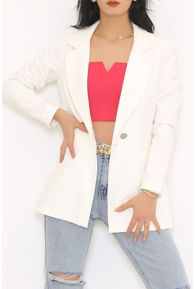 Bigwos Düğmeli Blazer Ceket Beyaz - 2054.1322. Bigwos Düğmeli Blazer Ceket Beyaz - 2054.1322.