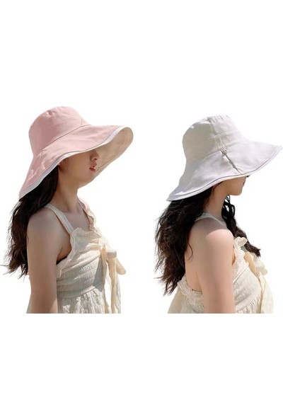 Qiruich Kadın Uv Korumalı Çift Taraflı Şapka - Pembe Beyaz (Yurt Dışından)