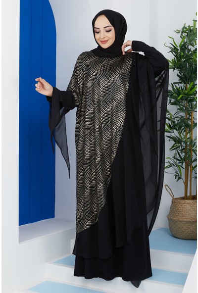 İmaj Butik Büyük Beden Pelerinli Tesettür Abiye/bej