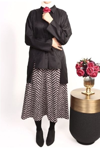 Micca Zikzak Desenli Etek Vizon