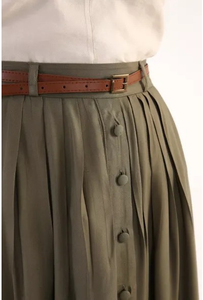 Allday Pileli Önden Düğmeli Viskon Etek Yeşil Çay Allday Pileli Önden Düğmeli Viskon Etek Yeşil Çay