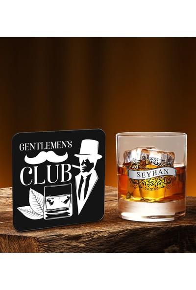 Bk Gift Kişiye Özel Viski Bardağı ve Ahşap Bardak Altlığı Hediye Seti - Model 3 Bk Gift Kişiye Özel Viski Bardağı ve Ahşap Bardak Altlığı Hediye Seti - Model 3
