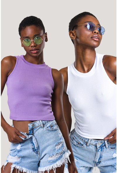 Catspy Kadın Halter Yaka Fitilli 2'li Paket Crop Bluz Catspy Kadın Halter Yaka Fitilli 2'li Paket Crop Bluz