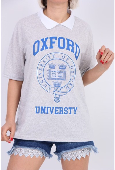 Gömlek Yaka Oxford Tişört Gri