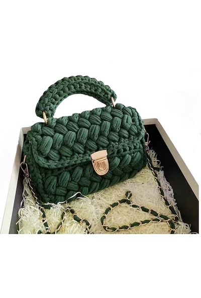 Qiruich El Örgüsü Kadın El Çantası - Koyu Yeşil (Yurt Dışından)