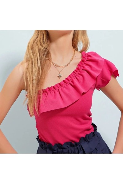 Buum Fashion Tek Kol Fırfırlı Tasarım Bluz