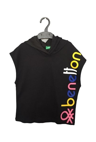 Benetton Kapüşonlu Kolsuz Siyah Sweatshirt
