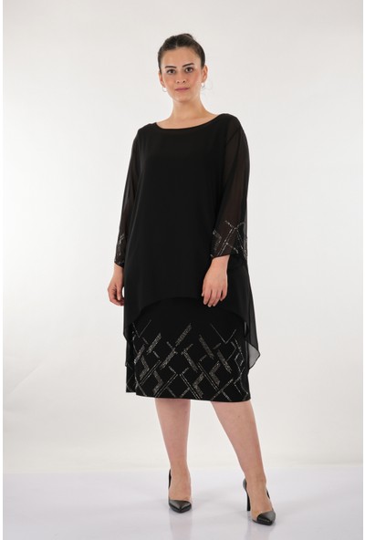 ROZESAH Rozeşah Bisiklet Yaka Büyük Beden Siyah Kadın Elbise 2216348 ROZESAH Rozeşah Bisiklet Yaka Büyük Beden Siyah Kadın Elbise 2216348