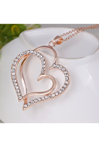 Peighusill Kadın Kalp Detaylı Zirkon Kolye - Rose Gold (Yurt Dışından)