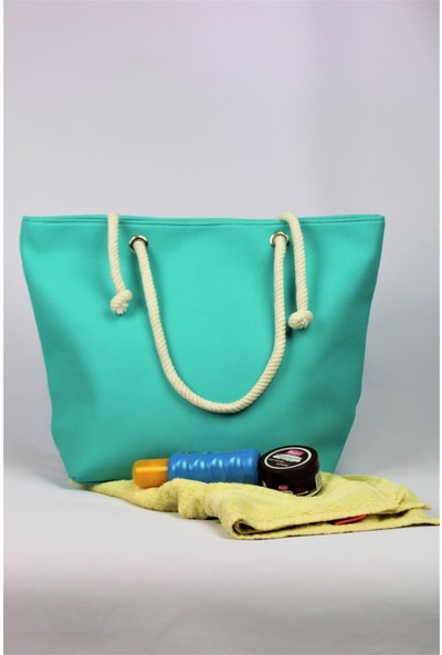 Omuz ve Ip Askılı Astarlı Cepli Fermuarlı Büyük Plaj Çantası Omuz ve Ip Askılı Astarlı Cepli Fermuarlı Büyük Plaj Çantası