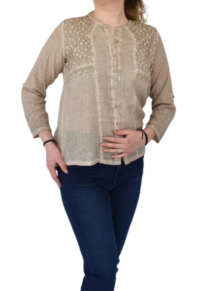 Baglan Kadın Otantik Bluz Brode Altı Damla Şeritli BGL-ST02040