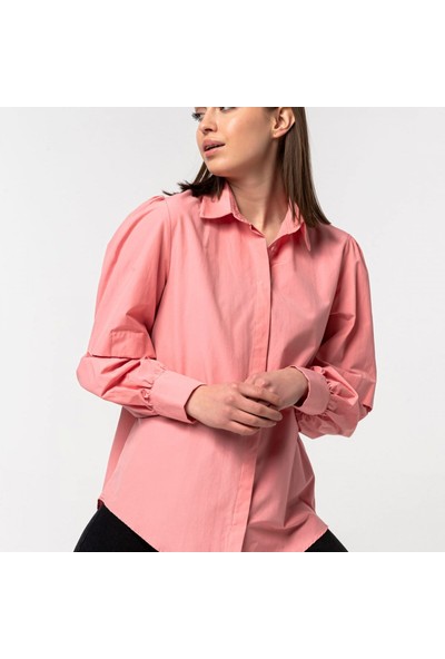 Soft Kumaş Balon Kol Oversize/salaş Kadın Gömlek-Pudra