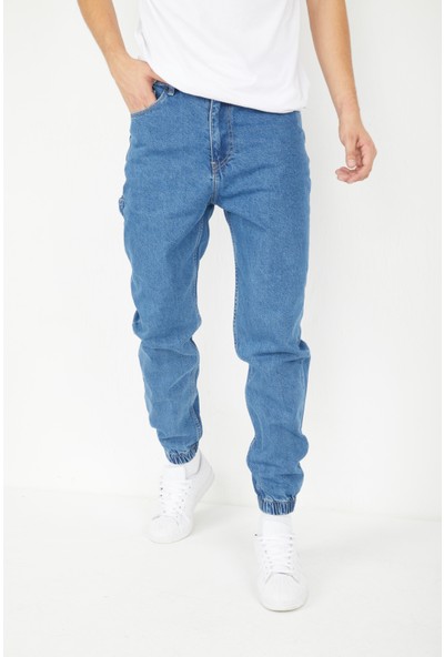 Erkek Mavi Jogger Boyfriend Yüksek Bel Jean Kot Pantolon Erkek Mavi Jogger Boyfriend Yüksek Bel Jean Kot Pantolon
