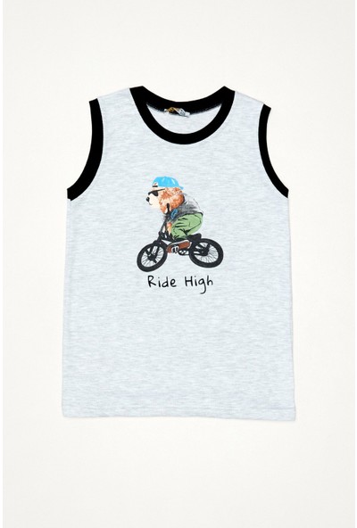 FullaModa Baskılı Bisiklet Yaka Kolsuz Çocuk Tişört FullaModa Baskılı Bisiklet Yaka Kolsuz Çocuk Tişört