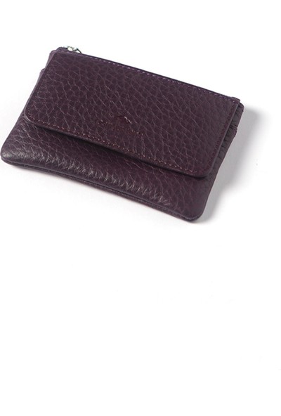 Mürdüm Fermuar ve Çıt Çıt Kapamalı Deri Anahtarlık