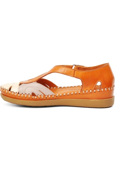 Venüs 18793502 Taba-Gri-Bej Hakiki Deri Kadın Sandalet