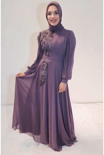 Abiye Sepetim Tuana Uzun Şifon Kumaş Tesettür Abiye 17425