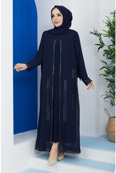 İmaj Butik Büyük Beden Tesettür Abiye/Lacivert