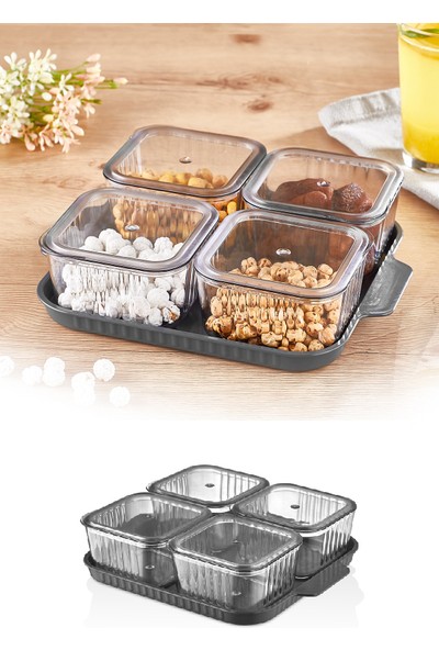 Vıenev 4 Bölmeli Kapaklı Kahvaltılık Seti Akrilik