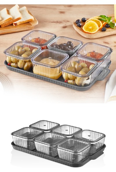 Vıenev 6 Kare Bölmeli Kapaklı Kahvaltılık Seti Akrilik Vıenev 6 Kare Bölmeli Kapaklı Kahvaltılık Seti Akrilik