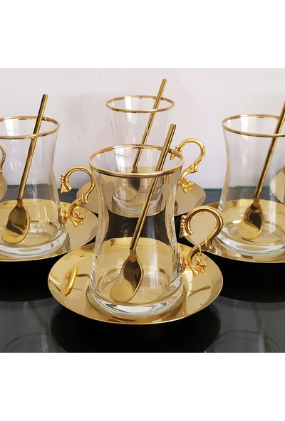 Paşabahçe Heybeli Golden Çelik Tabaklı Çay Seti- 6 Kişilik Paşabahçe Heybeli Golden Çelik Tabaklı Çay Seti- 6 Kişilik