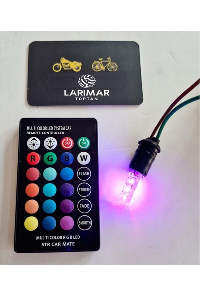 Larimar 12V Uzaktan Kumandalı Dipsiz LED Ampul Motosiklet & Otomobil Renk Değiştirme 2 Adet LED Dipsiz Ampul+Kumanda Larimar 12V Uzaktan Kumandalı Dipsiz LED Ampul Motosiklet & Otomobil Renk Değiştirme 2 Adet LED Dipsiz Ampul+Kumanda